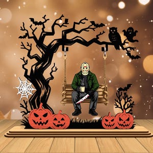 Chilling Horror Character on Swing 3D Laser Cut SVG, Horror Killer ...