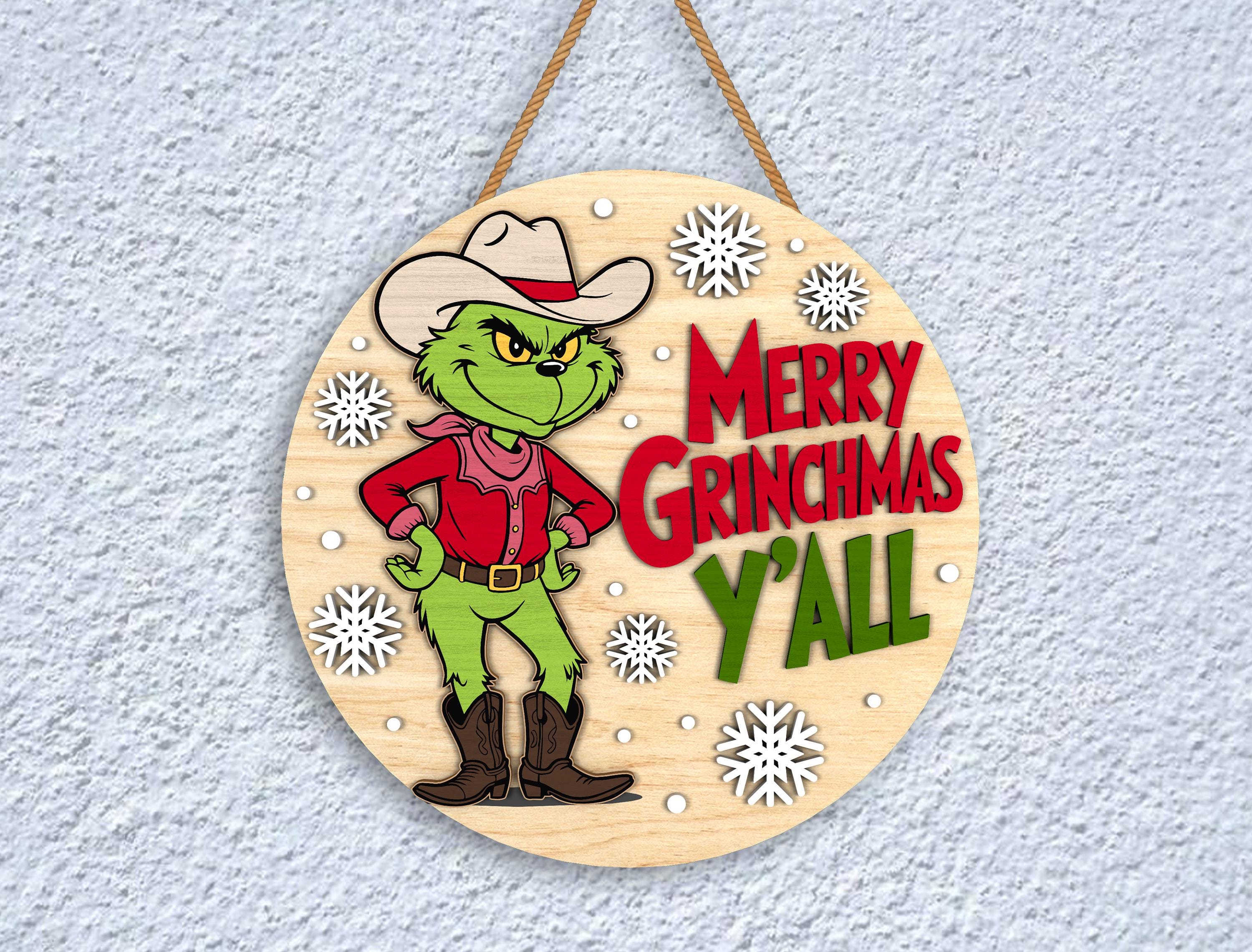 Funny Green Christmas Door Sign SVG Bundle, Holiday Cartoon Round Sign ...
