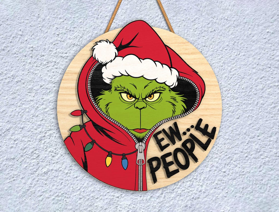 Funny Green Christmas Door Sign SVG Bundle, Holiday Cartoon Round Sign ...