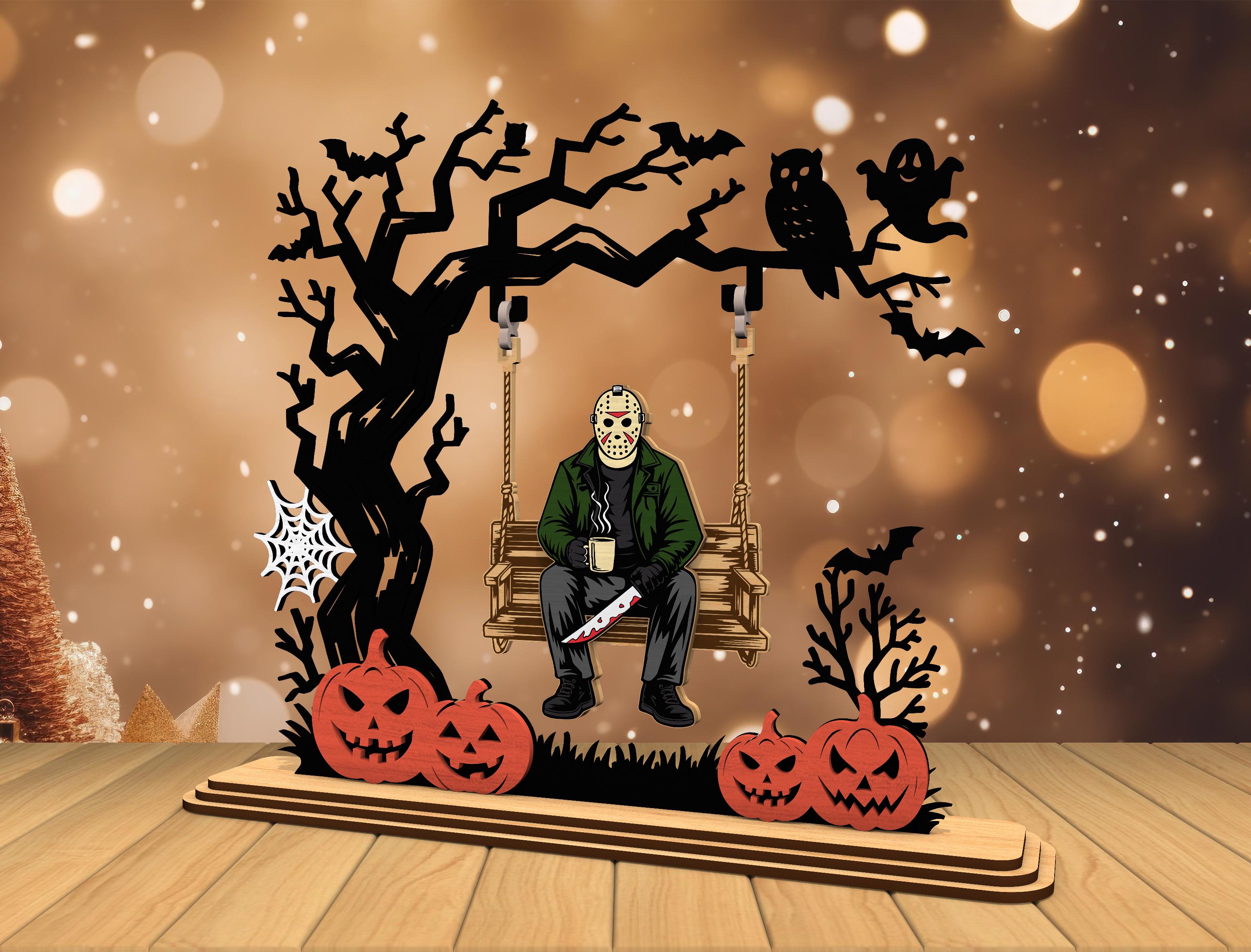 Chilling Horror Character on Swing 3D Laser Cut SVG, Horror Killer ...