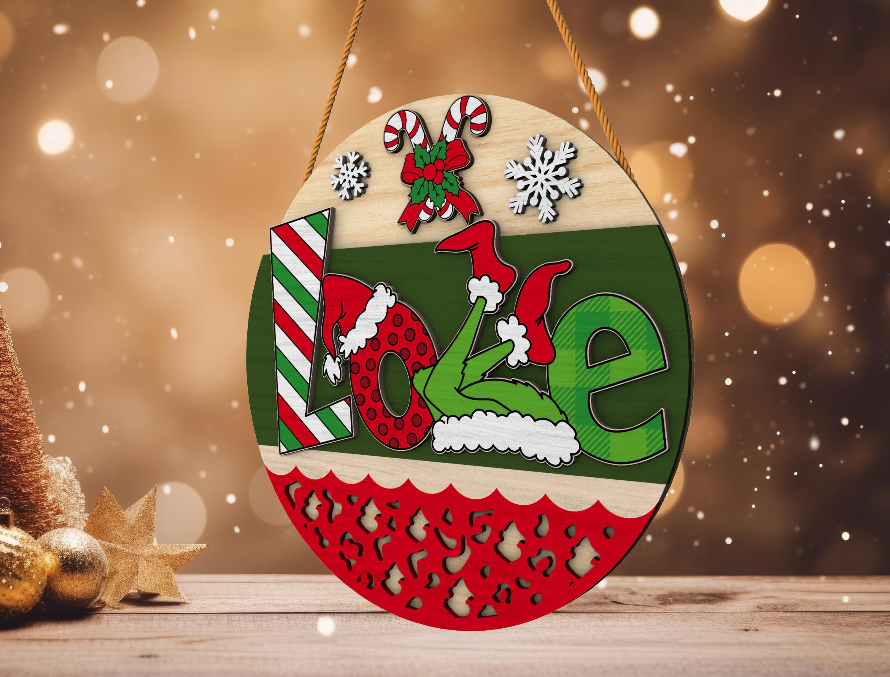 Christmas Love Door Sign Svg, Cartoon Door Hanger Svg, Christmas ...