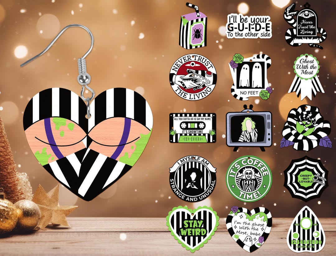 Striped Gothic Halloween Earring Svg Bundle, Spooky Halloween Earring ...