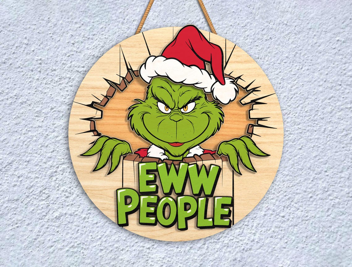 Funny Green Christmas Door Sign SVG Bundle, Holiday Cartoon Round Sign ...