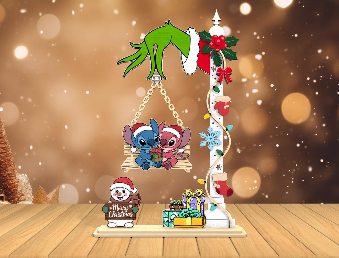 Cartoon Alien Couple Christmas on Swing Laser SVG, Cartoon Shelf Sitter ...