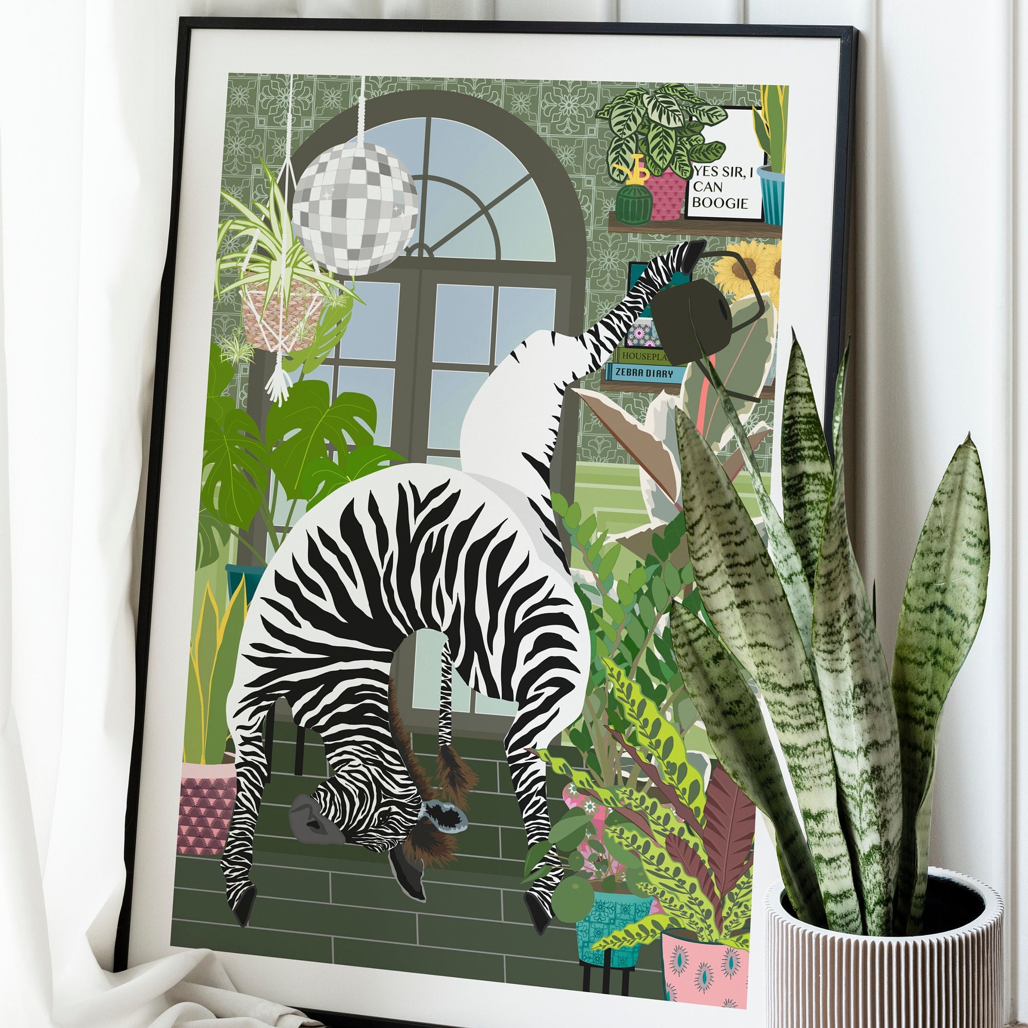 Zebra Watering Plants Digital Download, Houseplant Zebra Print, Zebra ...