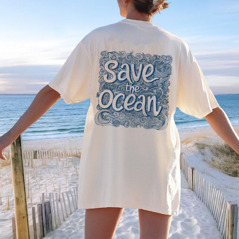 The Ocean Wave Pattern Lady's Oversized T-shirt, Ocean Lover Tee, Save ...