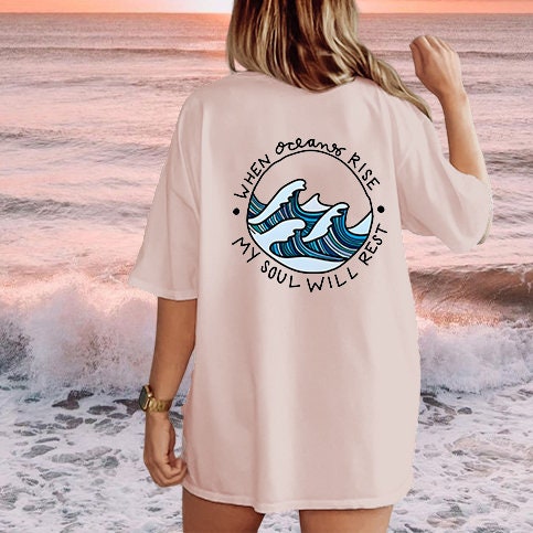 Ocean Waves Cotton T-shirt, Comfort Color Tees, Surf Shirt, Summer Tee ...