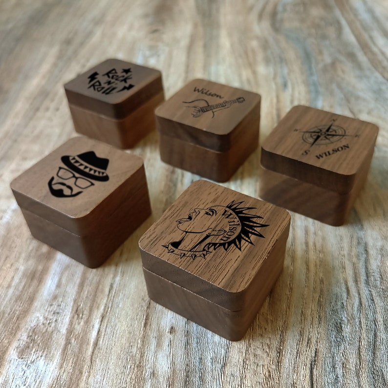 Engraved Wooden Guitar Pick Box, Personalized Pick With Holder, Custom ...