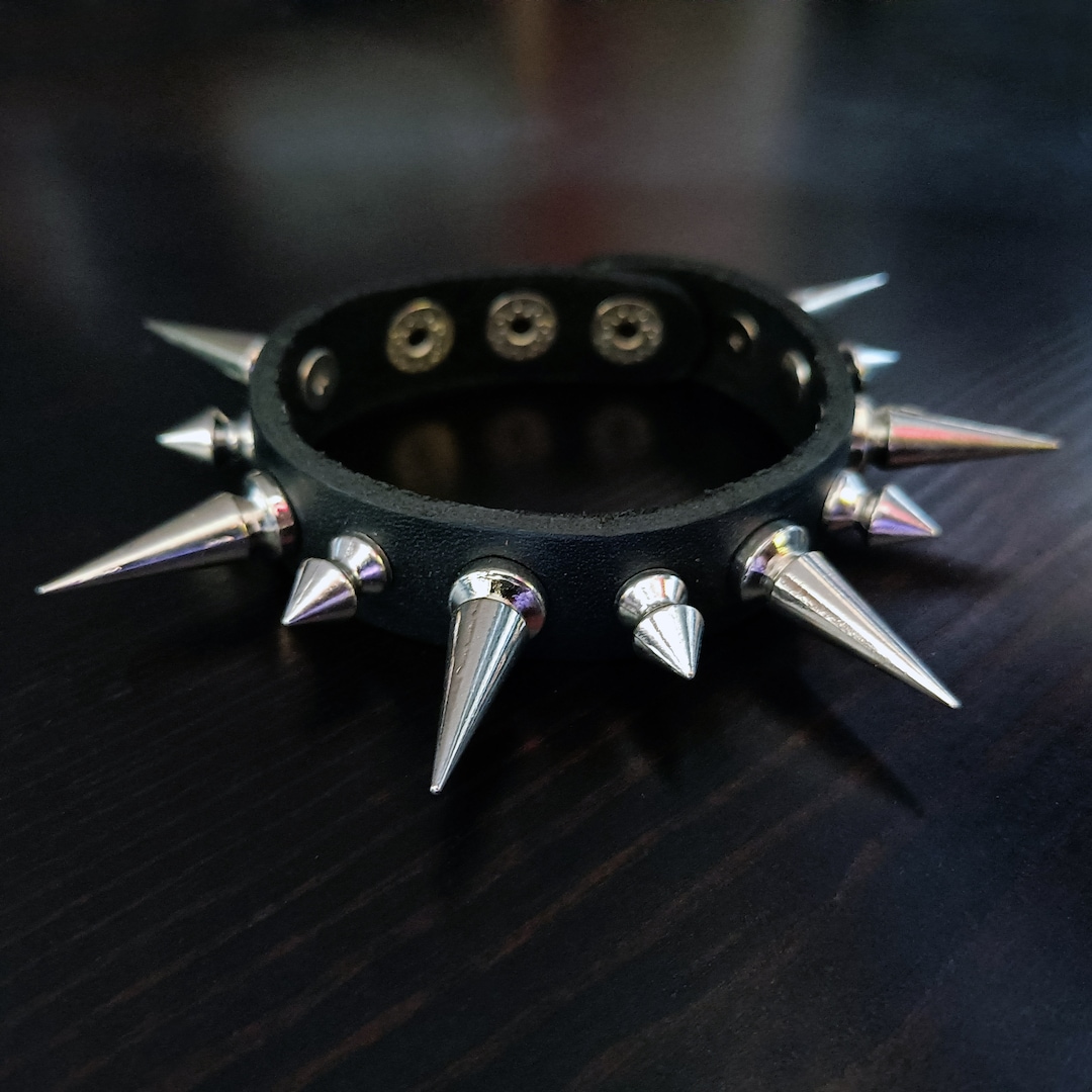 Handmade Punk Leather Spike Bracelet: Single Row Grunge Rock Studded ...