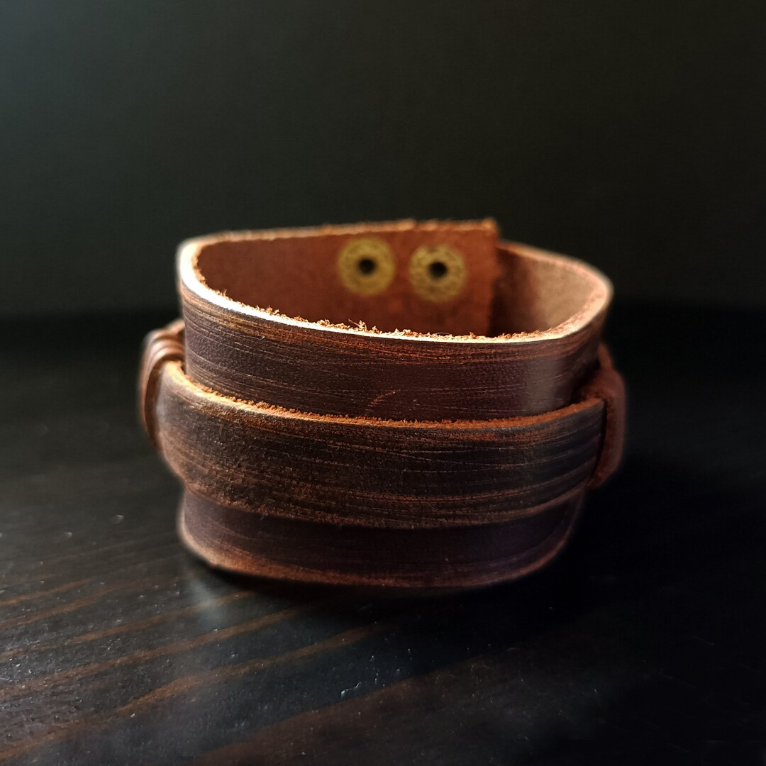 Brown Leather Cuff Bracelet for Men. Retro Buckle Bracele. Rocker ...