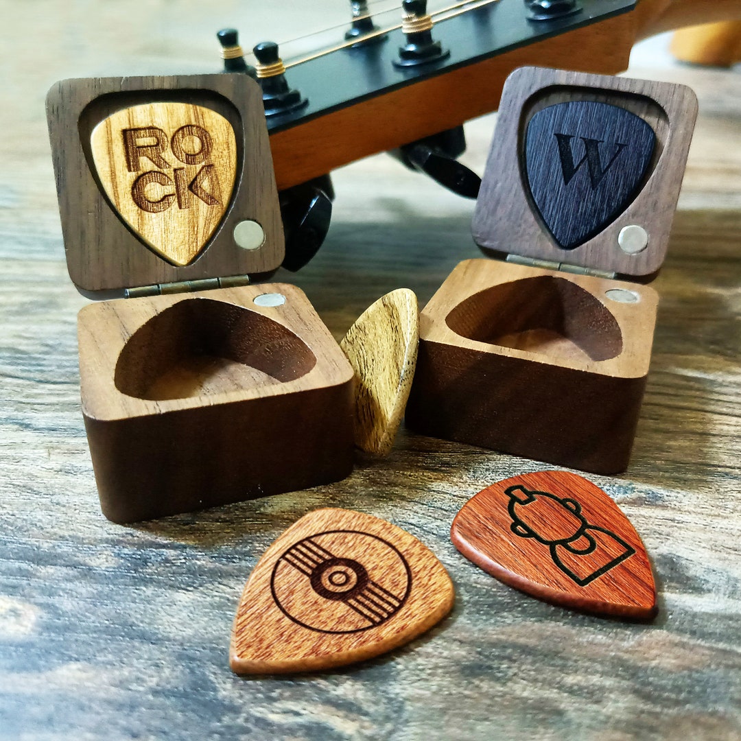 Rock Guitar Pick, Engraved Bass Guitar Plectrum With Case, Custom Wood ...