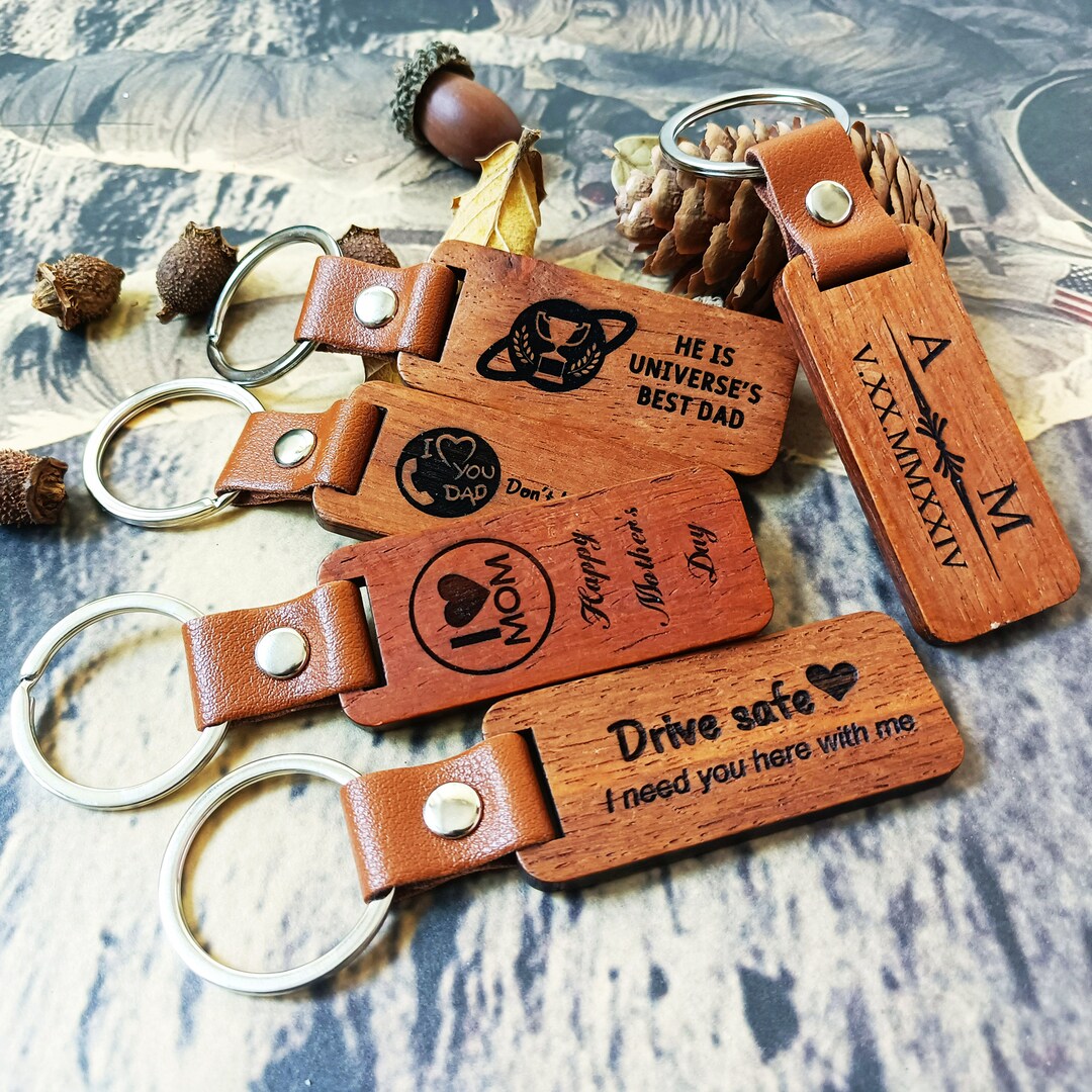 Personalized Wooden Keychain, Engraved Gift for Birthday Anniversary ...