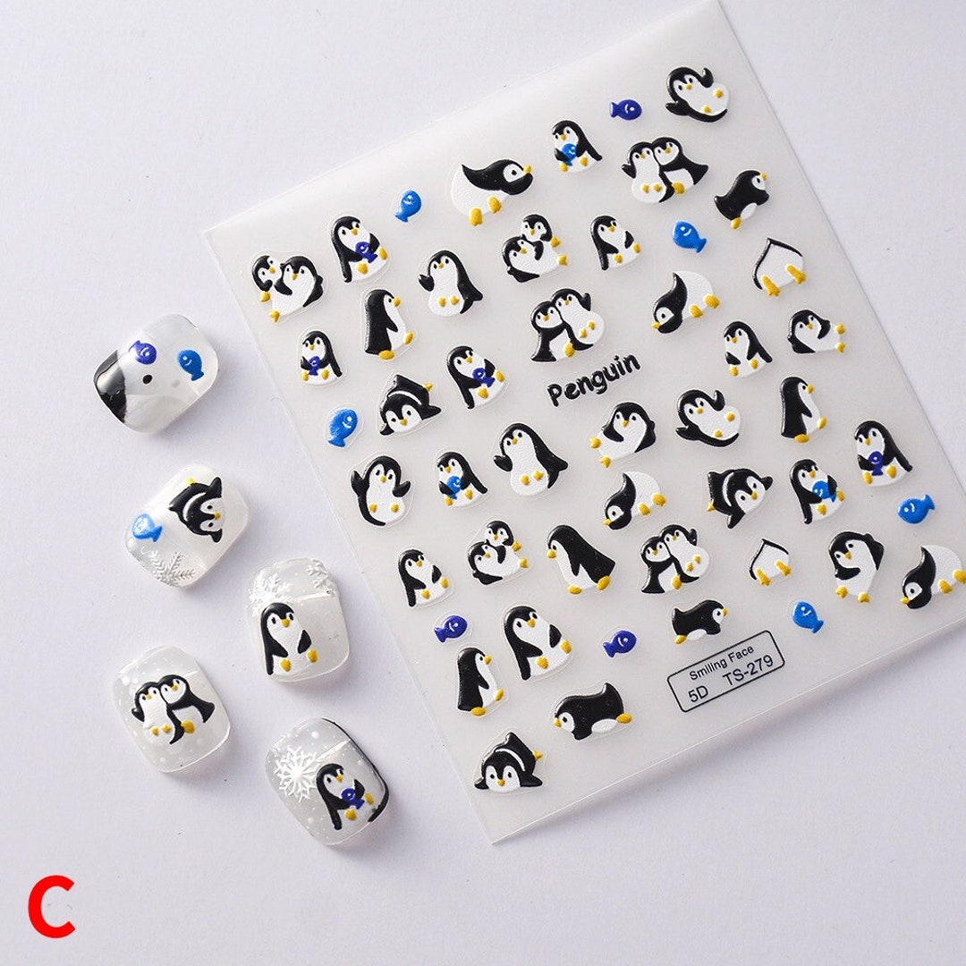 5D Embossed Cartoon Animal Nail Stickers C Penguin Rabbit - Etsy