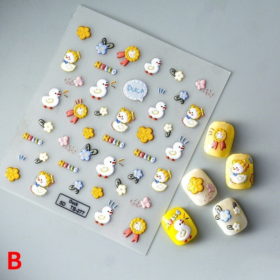 Cartoon Animal Nail Stickers B Duck Rabbit Penguin Cat - Etsy