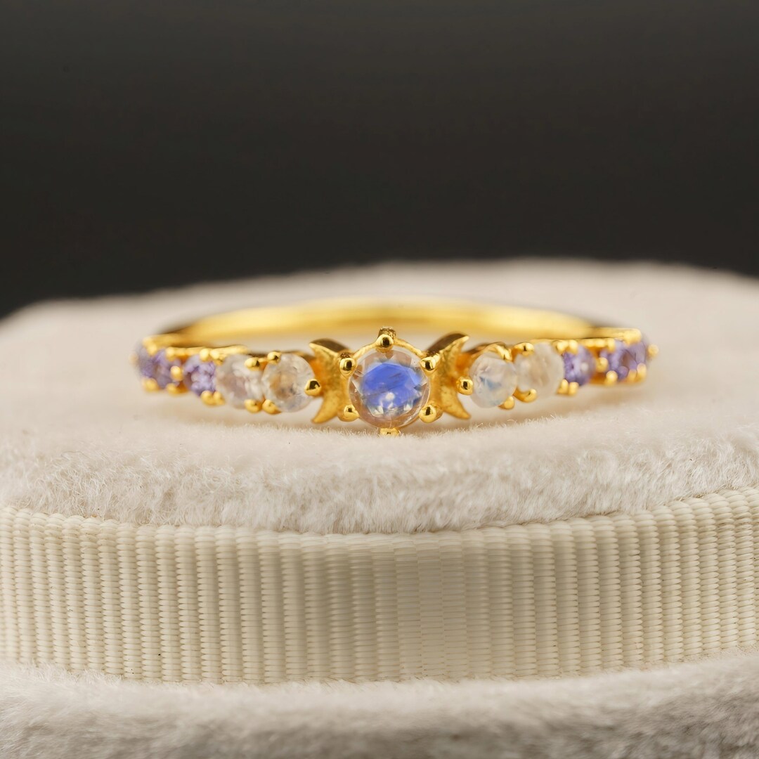 Moonstone Ring-wedding Ring-stackable Moon Phase Ring-rose Cut ...