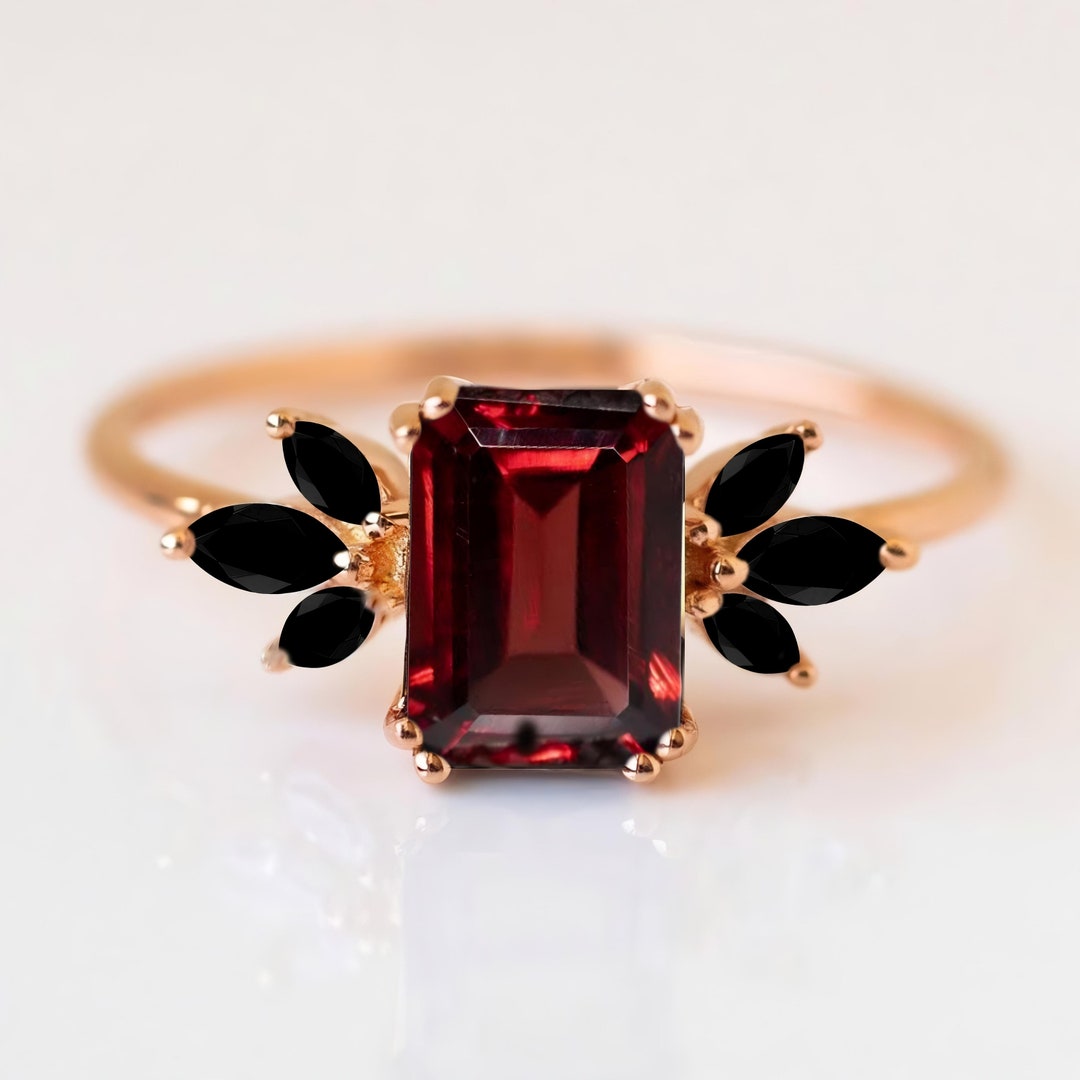 Emerald Cut Red Garnet Ring-14k Gold Garnet Ring-silver Ring-engagement ...