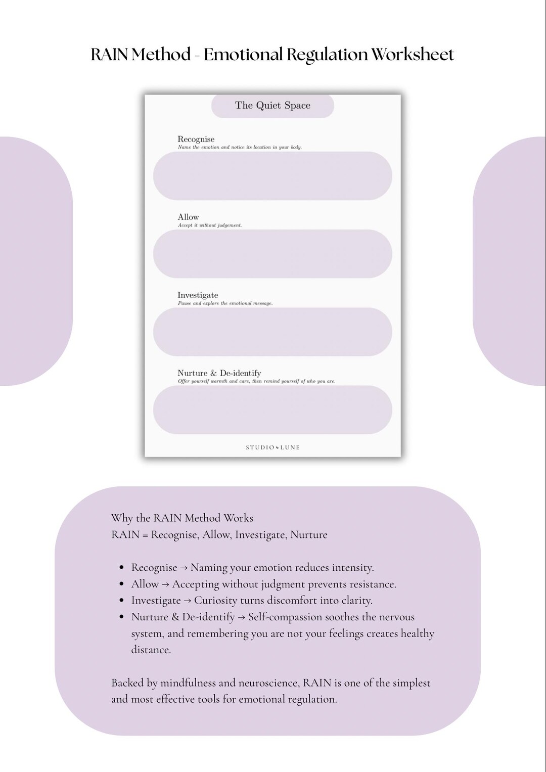 The Quiet Space Worksheet | RAIN Method Emotional Regulation, Goodnotes ...