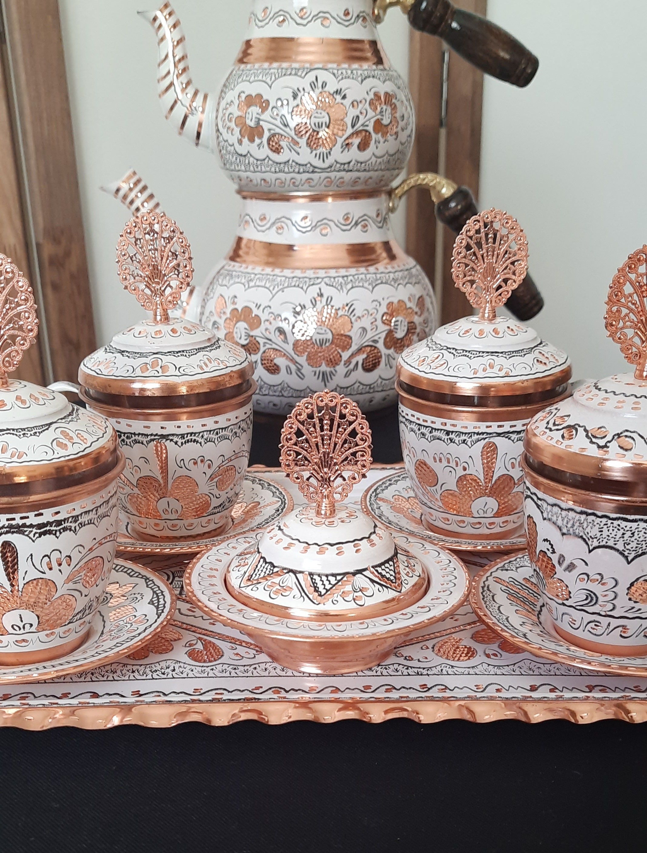 Turkish Tea Set, Copper Tea Set, Copper Tea Pot, Copper Tea Cups ...