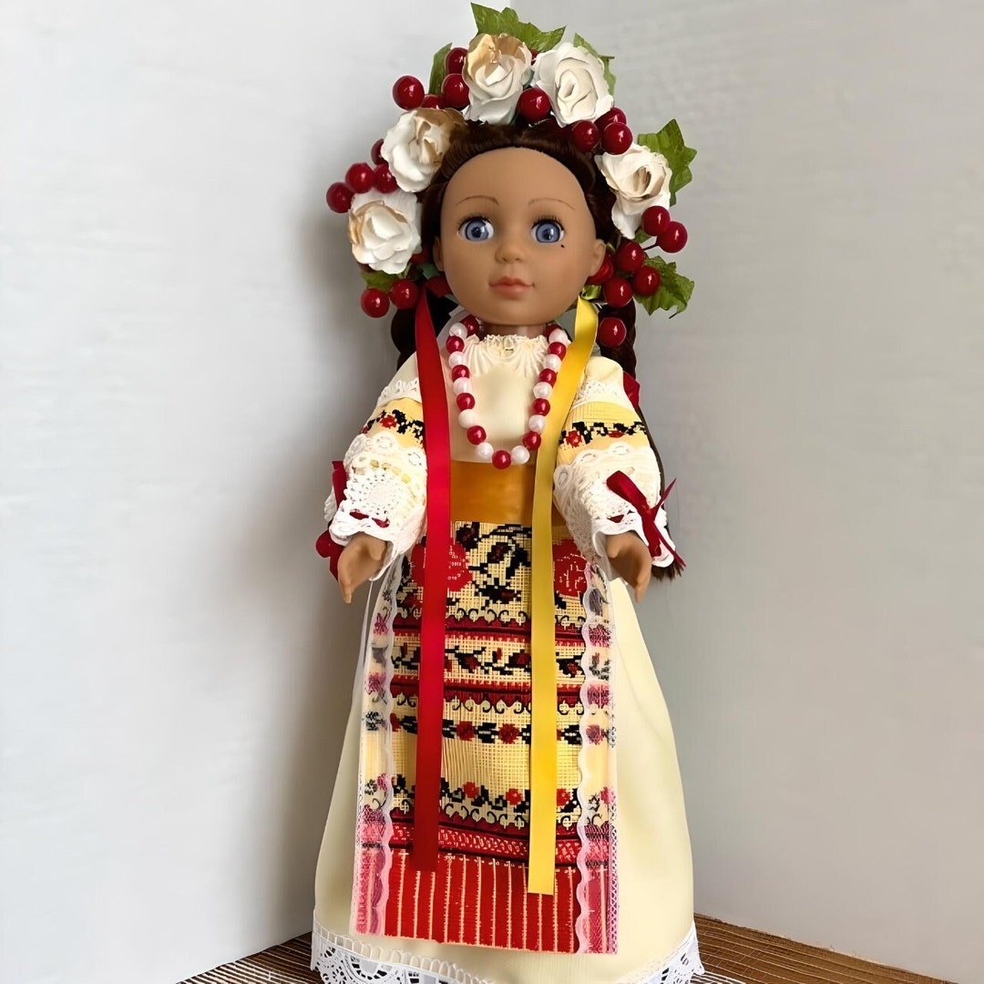 Ukrainian Doll Lesya, Red and Yellow Embroidered Traditional Outfit ...