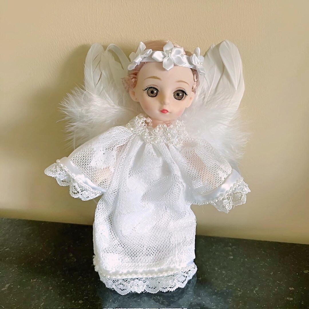 Handmade Mini Angel Doll: Feather Wings Christmas Ornament - Baptism ...