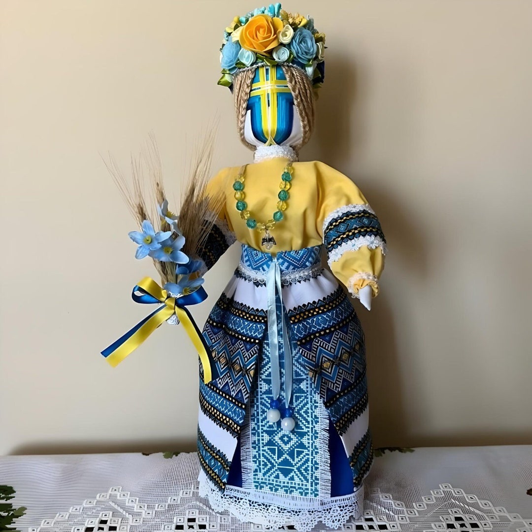 Ukrainian Motanka Doll "ukrainka", Blue & Yellow Embroidered Folk Art ...