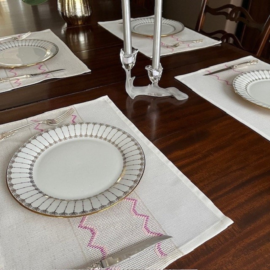 Cloth Placemats Rectangular Set of 6, Hand Embroidered Linen Type ...