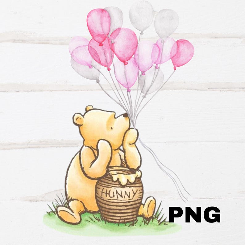 Pink Balloons and Winnie the Pooh PNG, Classic Winnie the Pooh PNG - Etsy