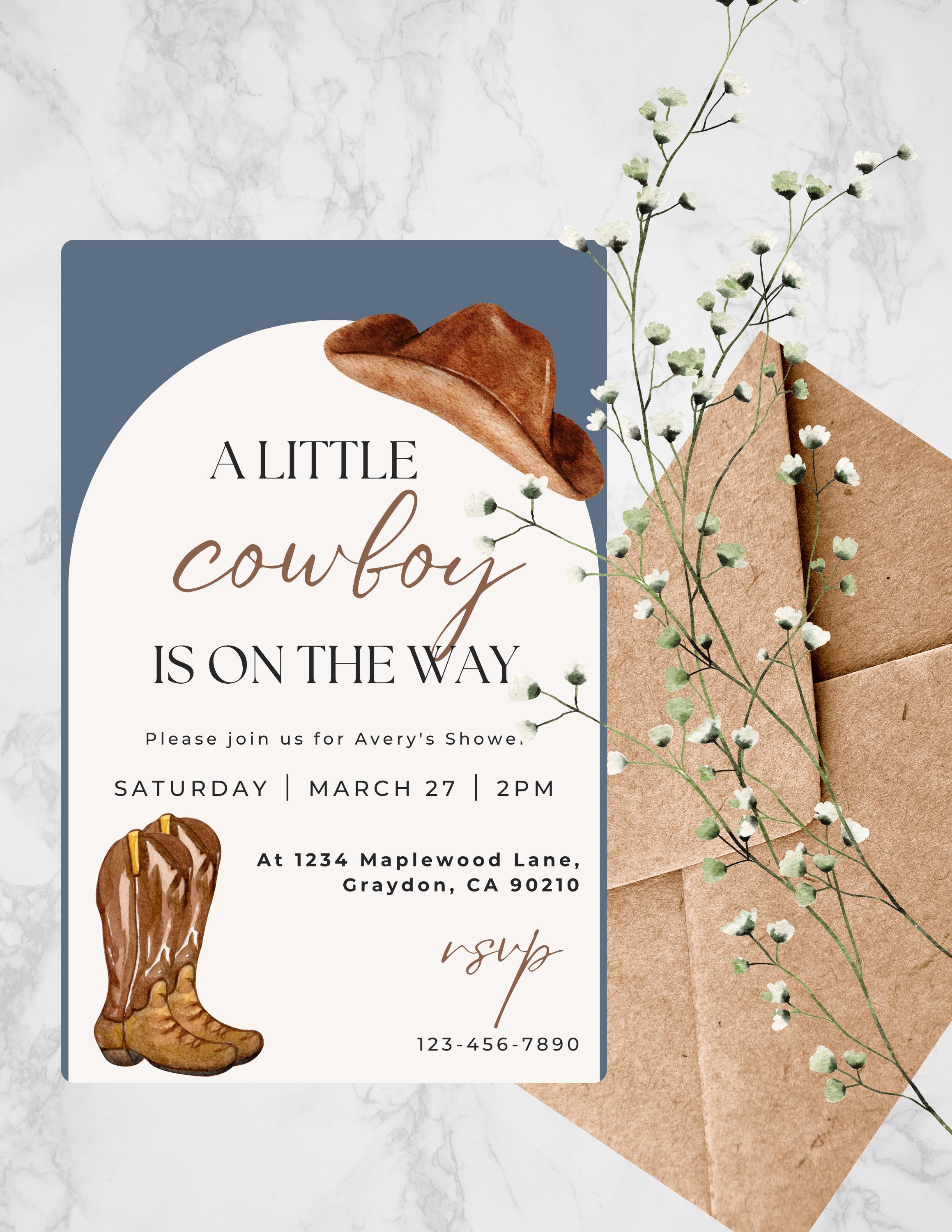Wild West Wonder: Editable Cowboy Baby Shower Invitation for Your ...