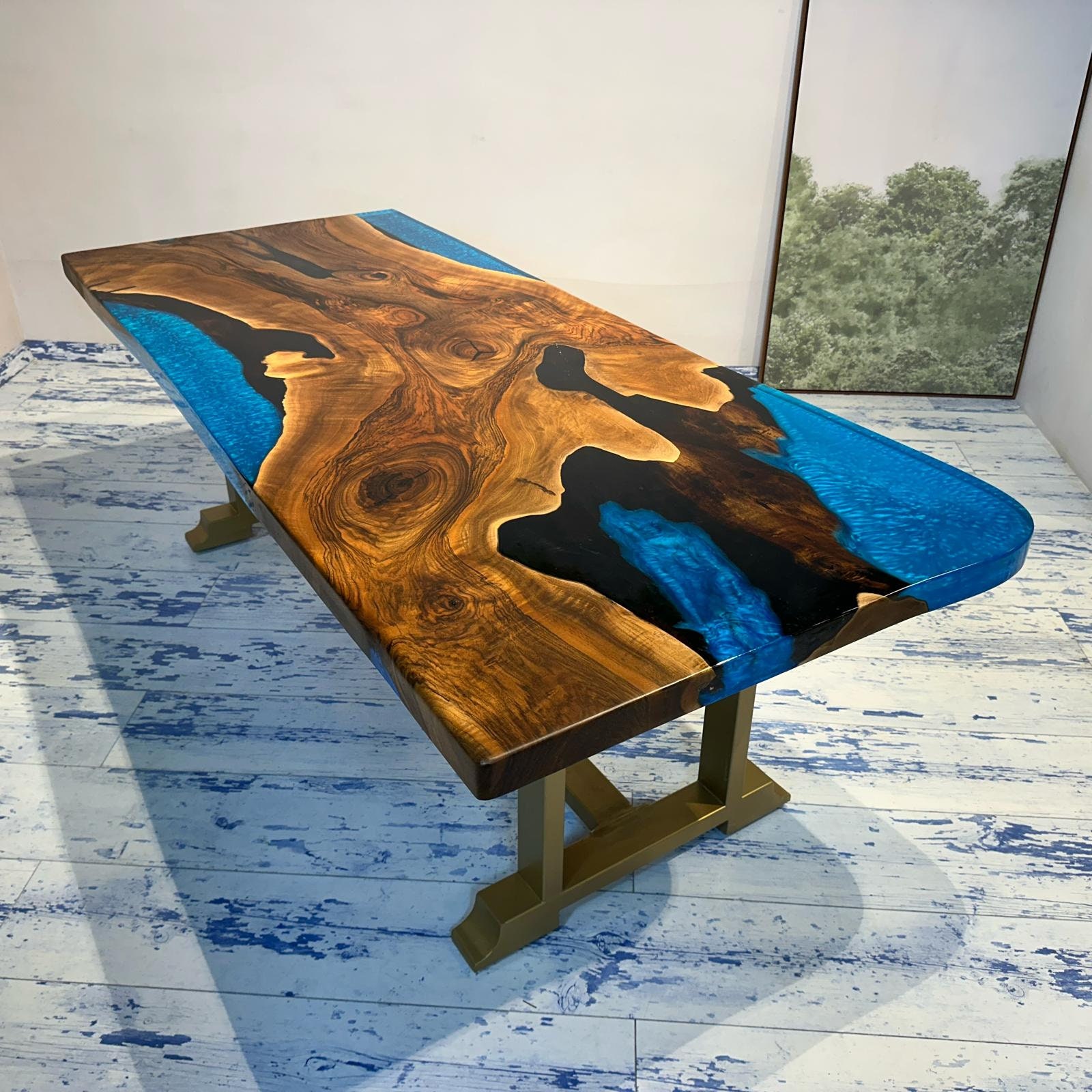 Blue Epoxy Resin River, Live Edge Dining Blue River Table, Walnut Epoxy ...