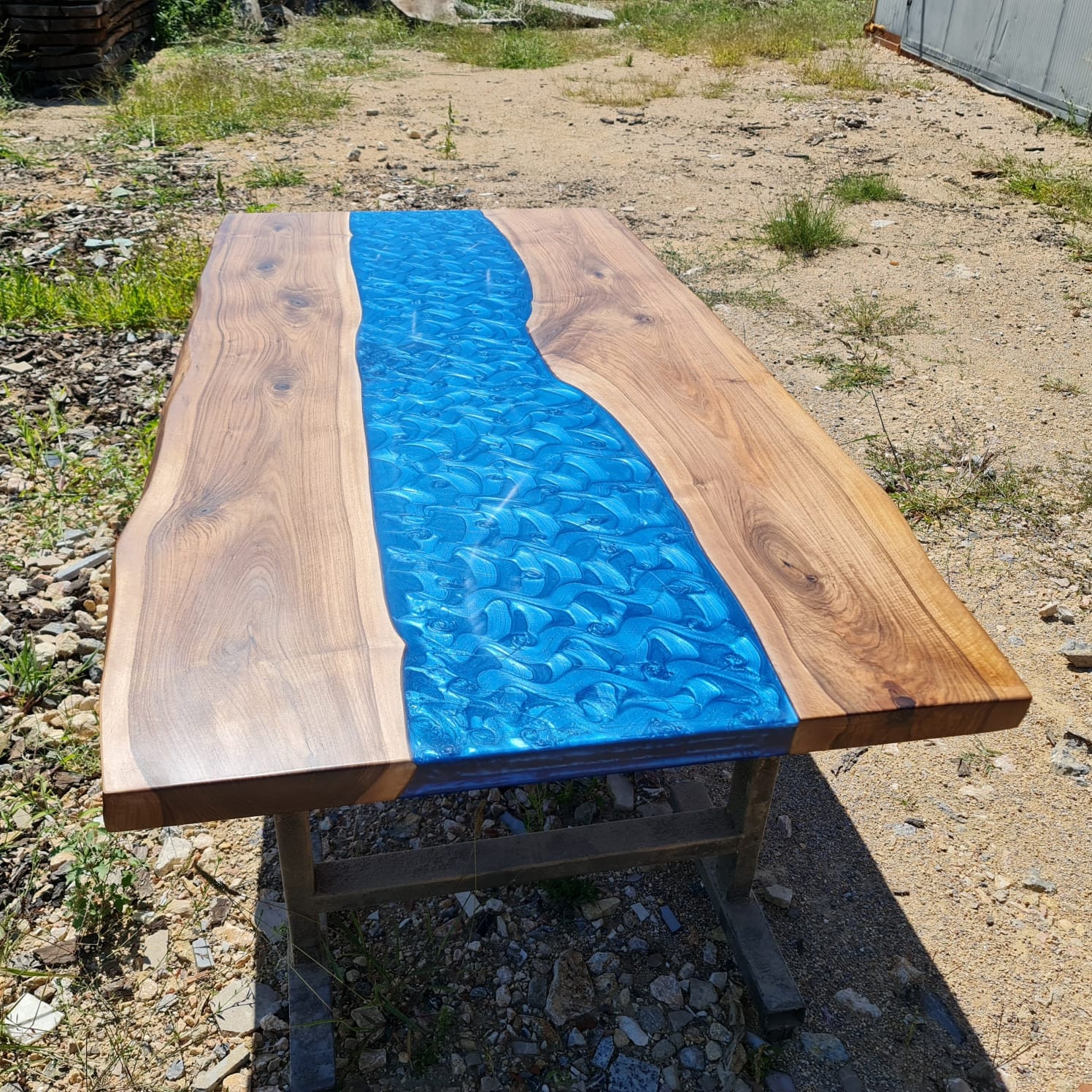 Blue Epoxy Resin Table Live Edge Dining Blue River Table - Etsy