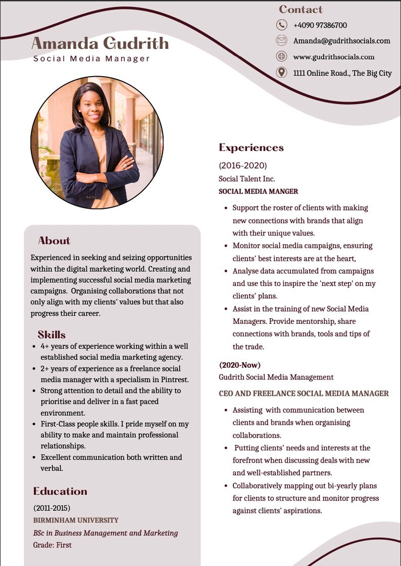 CV Template / Modern / Professional / Creative / Social Media Marketing ...