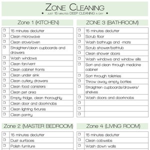 Printable Zone Cleaning Planner|cleaning Planner| Zone Cleaning ...
