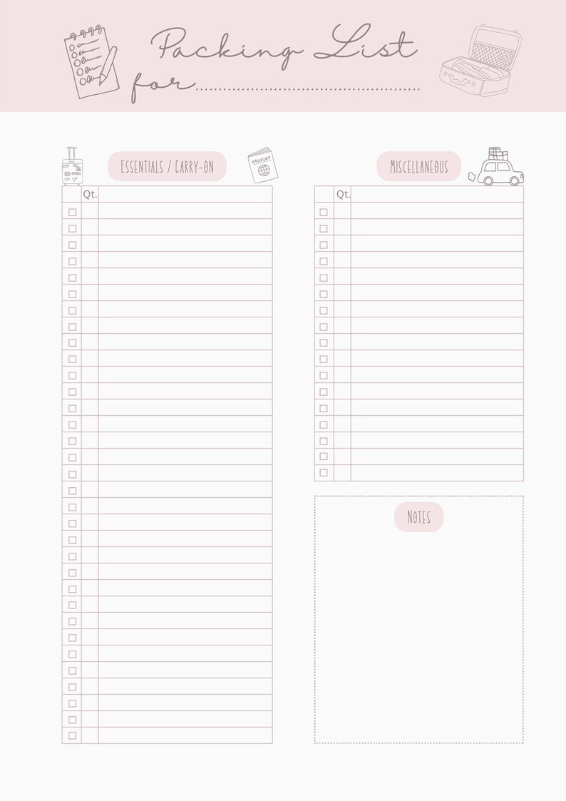 Travelling Packlist | Printable Vacation Packing List | Pre-vacation To ...