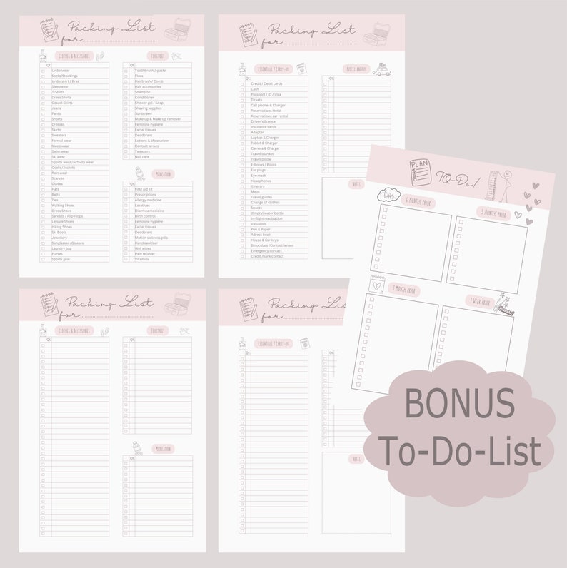 Travelling Packlist | Printable Vacation Packing List | Pre-vacation To ...