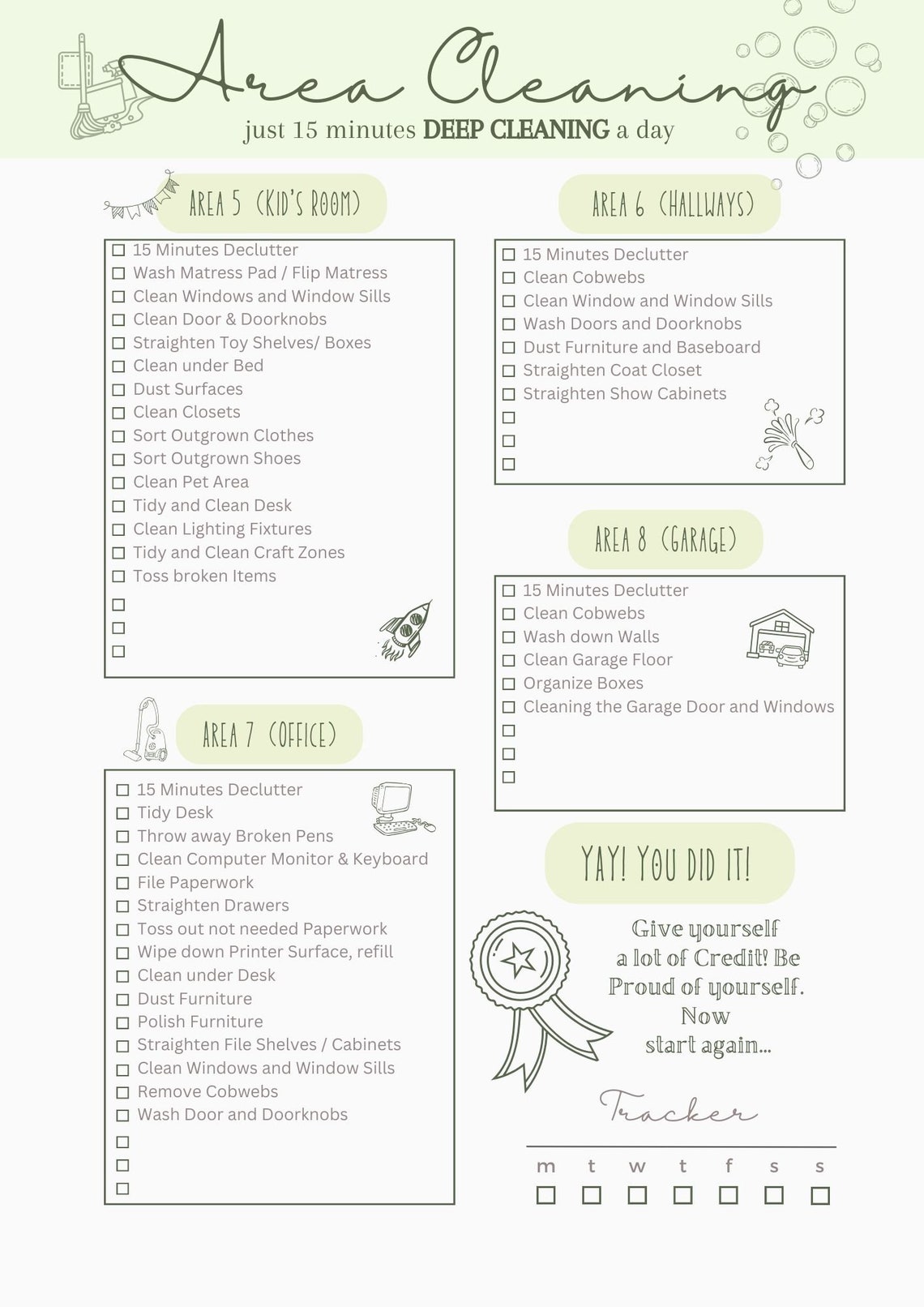 Printable Area Cleaning Planner Simple Zone Cleaning Planner Cleaning ...