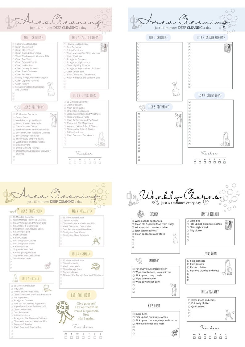 Printable Area Cleaning Planner Simple Zone Cleaning Planner Cleaning ...