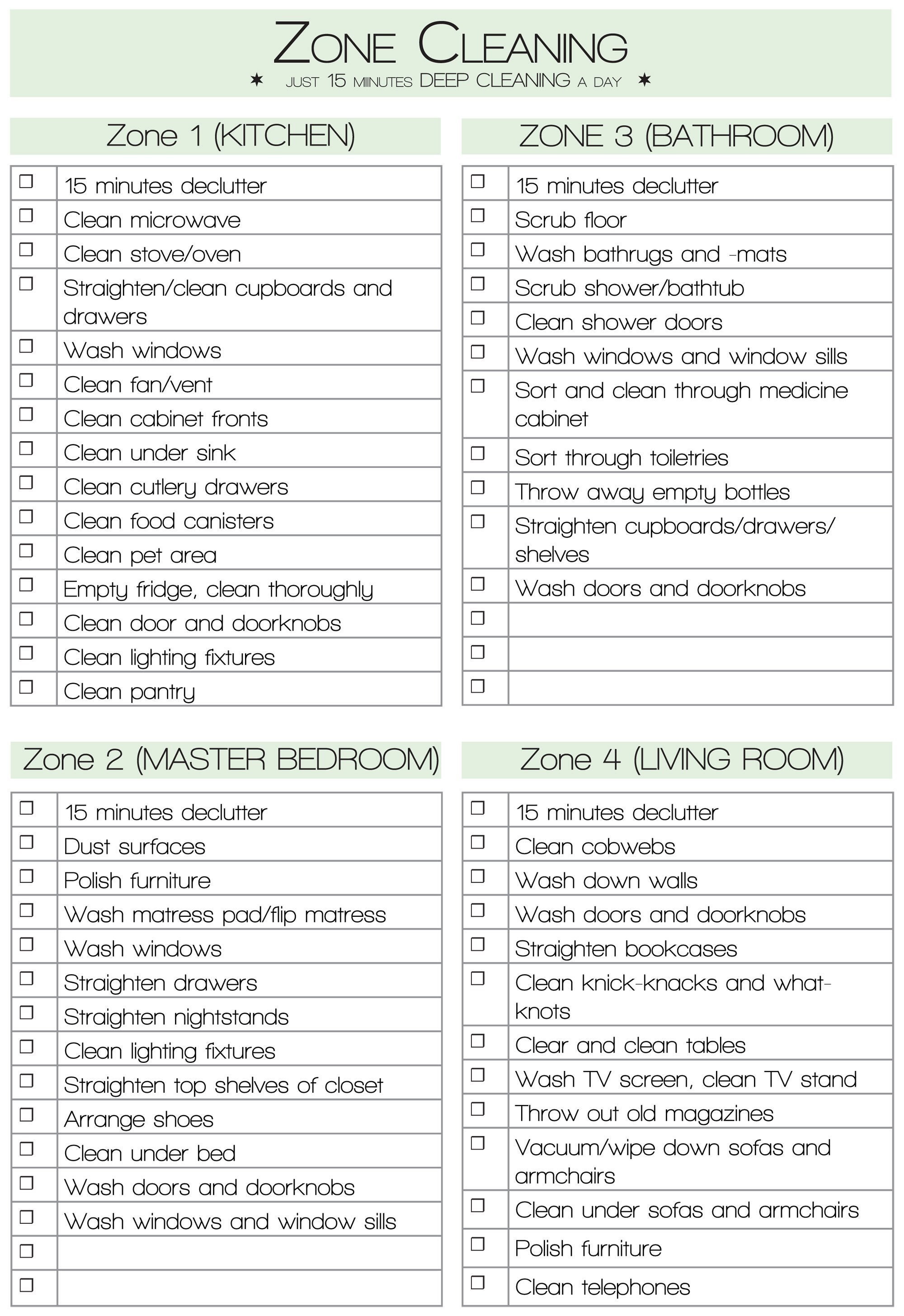 Printable Zone Cleaning Planner|cleaning Planner| Zone Cleaning ...
