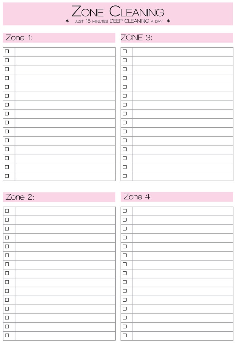 Printable Zone Cleaning Planner|cleaning Planner| Zone Cleaning ...