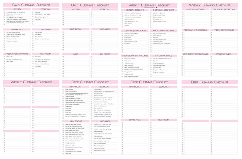 Cleaning Planner in Five Colours | Cleaning Checklist | Printable ...