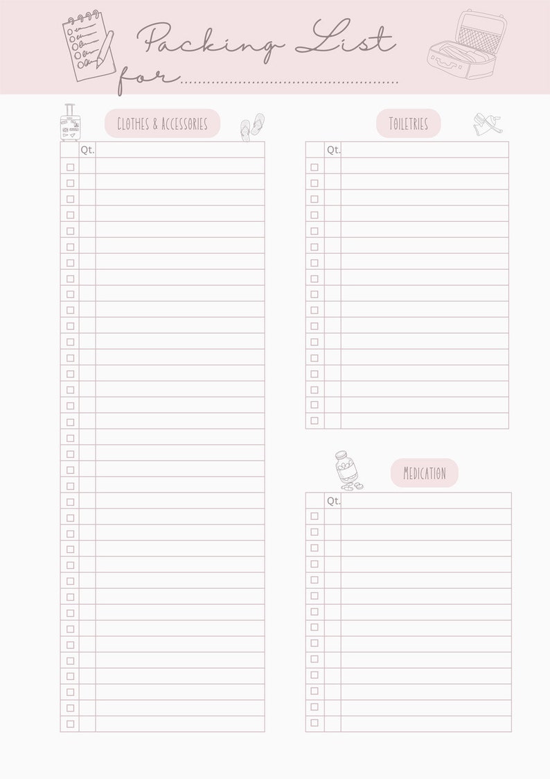 Travelling Packlist | Printable Vacation Packing List | Pre-vacation To ...