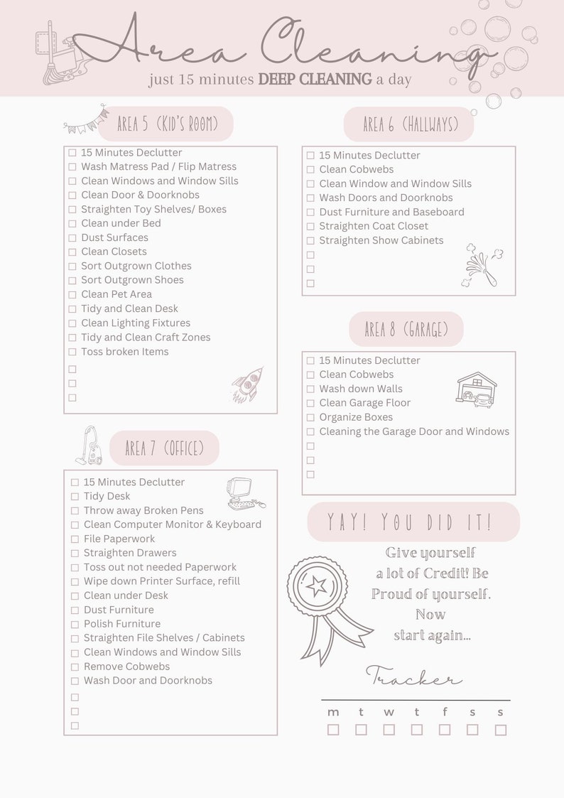 Printable Area Cleaning Planner Simple Zone Cleaning Planner Cleaning ...