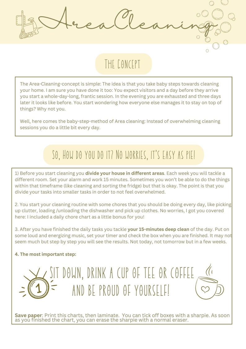 Printable Area Cleaning Planner Simple Zone Cleaning Planner Cleaning ...