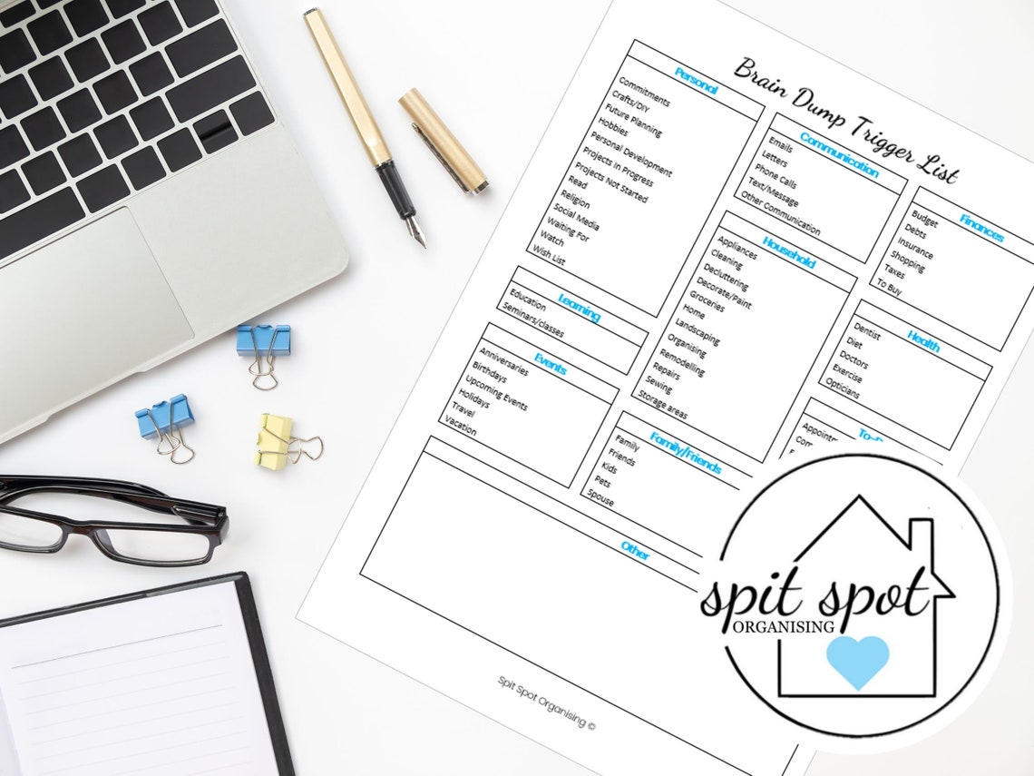 Brain Dump Trigger List, Mind Sweep, Planning, Productivity, Planner ...