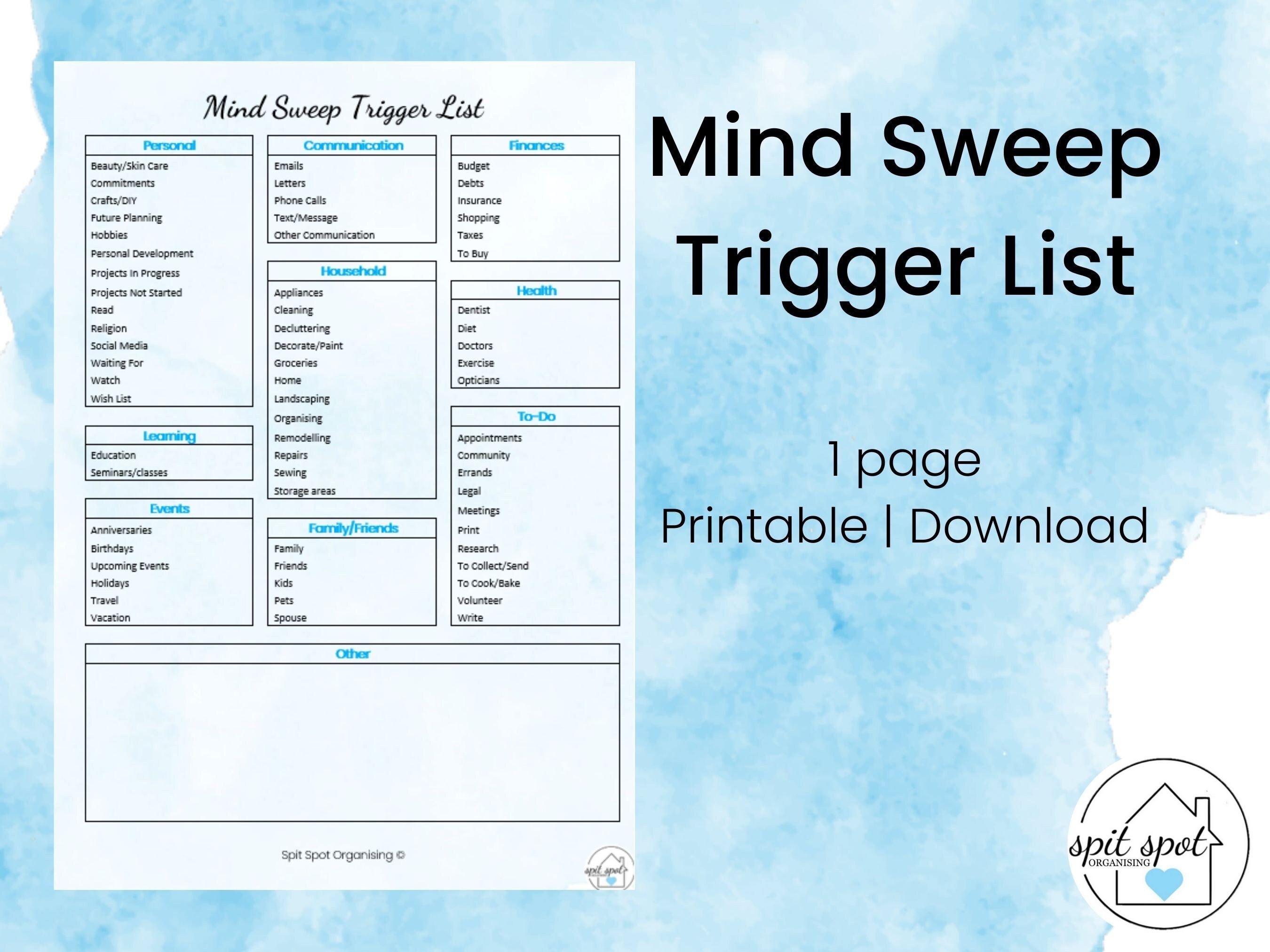 Mind Sweep Trigger List, Brain Dump, Planning, Productivity, Planner, To-do List, PDF, Editable ...