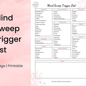 Mind Sweep Trigger List, Brain Dump, Planning, Productivity, Planner ...