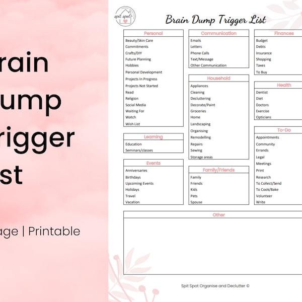 Brain Dump Trigger List - Etsy