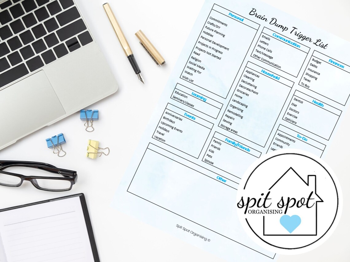 Brain Dump Trigger List, Mind Sweep, Planning, Productivity, Planner ...