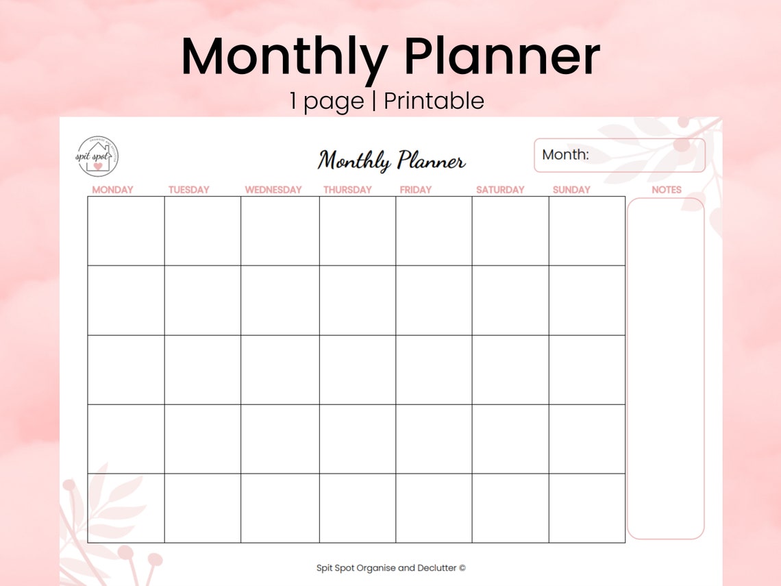 Monthly Planner, Month Planner, Monthly Agenda, Month Agenda, Month at ...