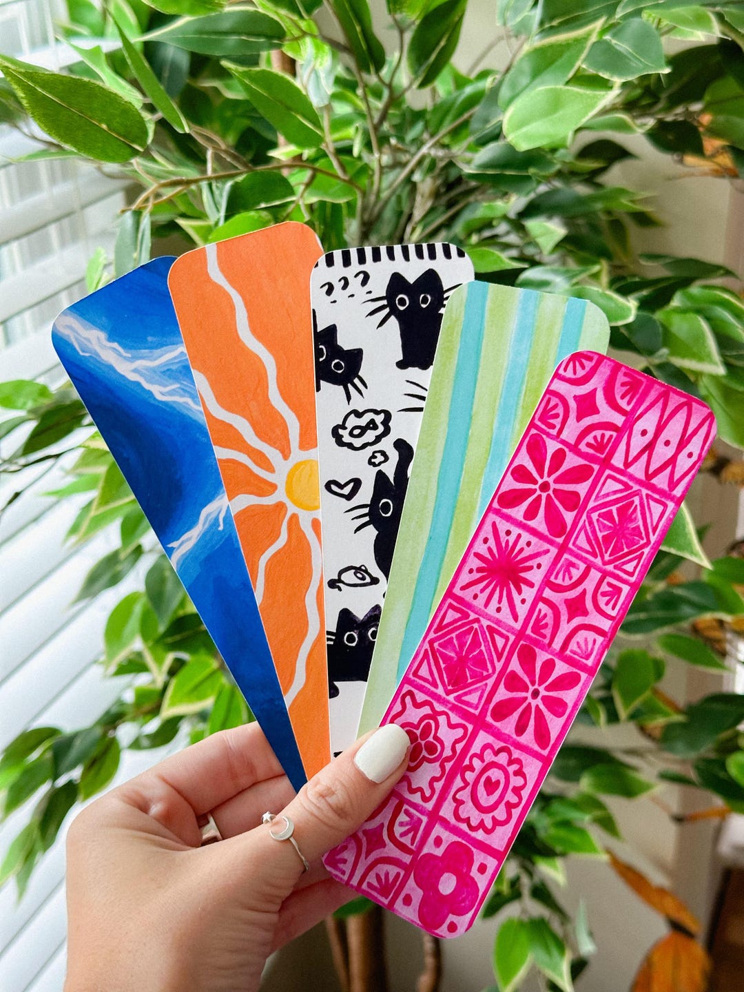Fun Variety Bookmark Set – Black Cats, Orange Sun, Pink, Green Stripes ...
