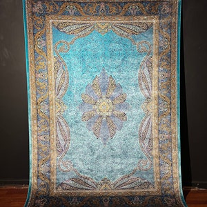 Blue Persian Design Silk Rug, 5x8ft Luxury Silk Rug Authentic Rug, High ...